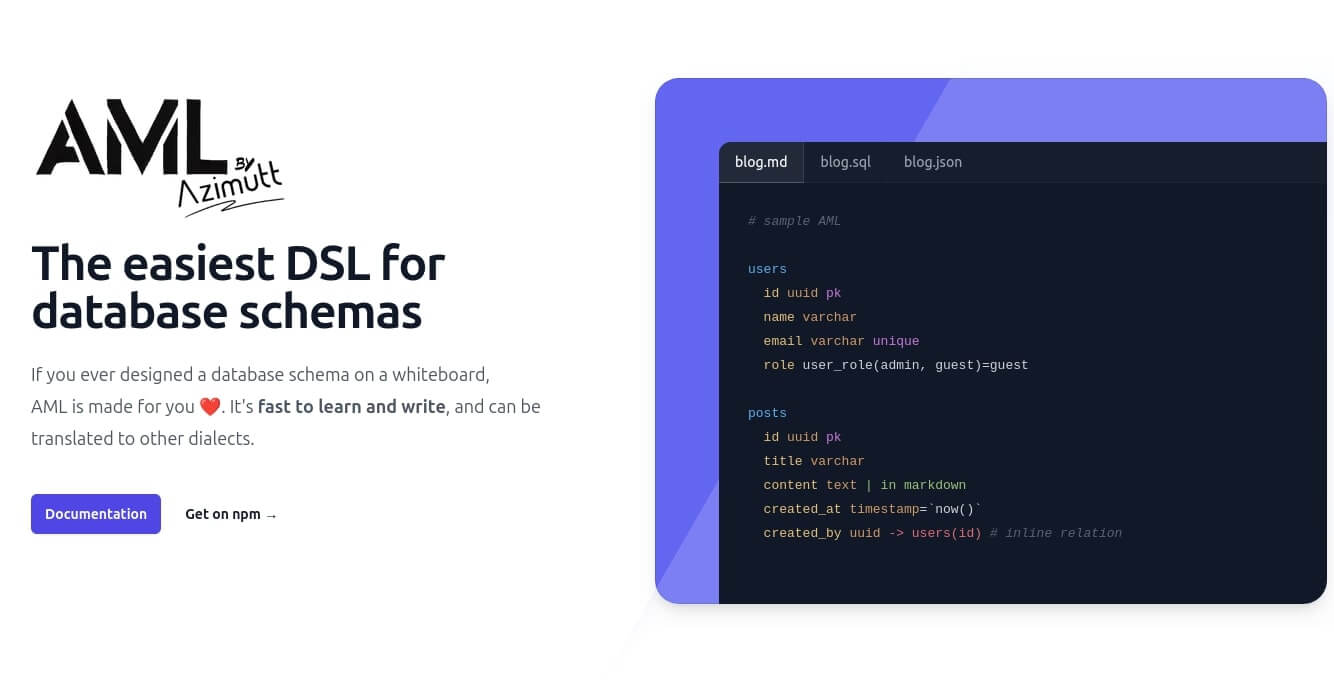 AML, the easiest DSL for database schemas · Azimutt AML, the easiest DSL for database schemas · Azimutt